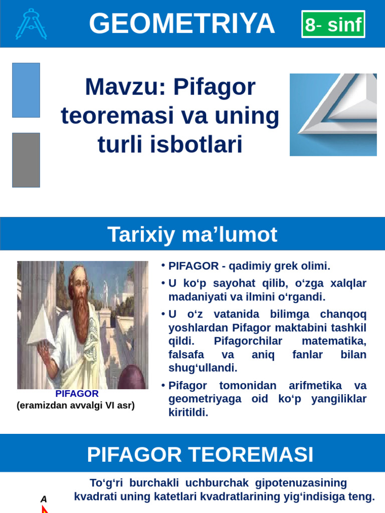 Pifagor Teoremasi Va Uning Turli Isbotlari | PDF