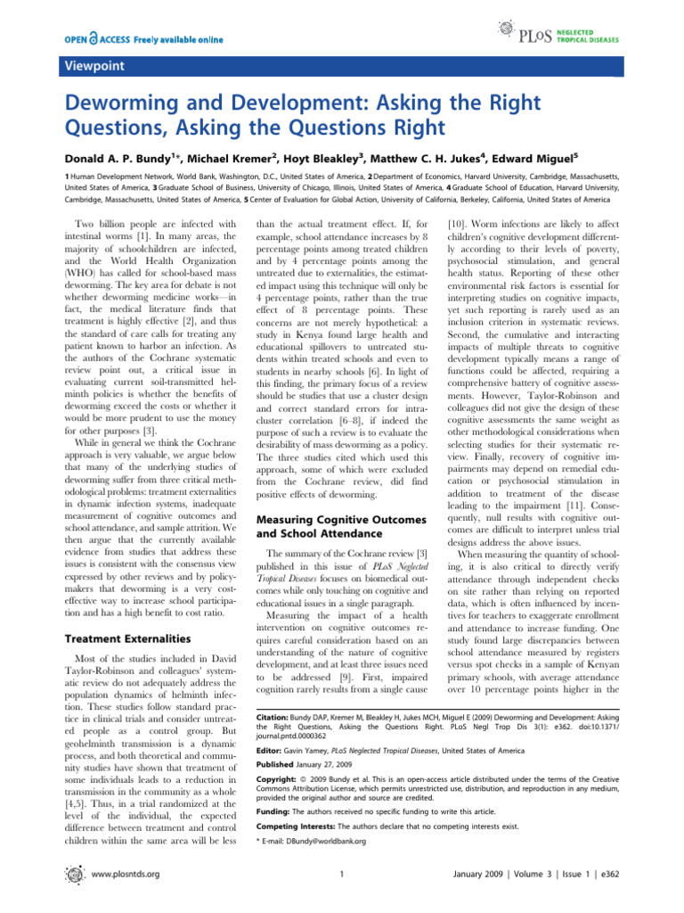 Deworming and Development | PDF | Systematic Review