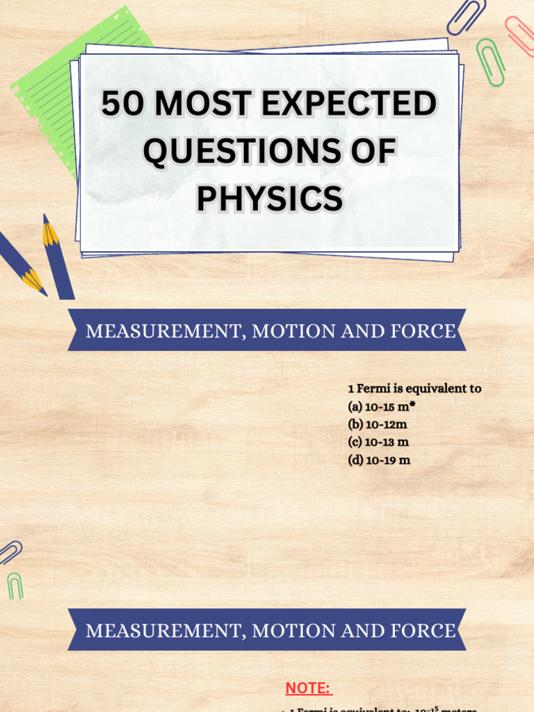 50 Essential Physics Questions Explained | PDF | Optics | Force