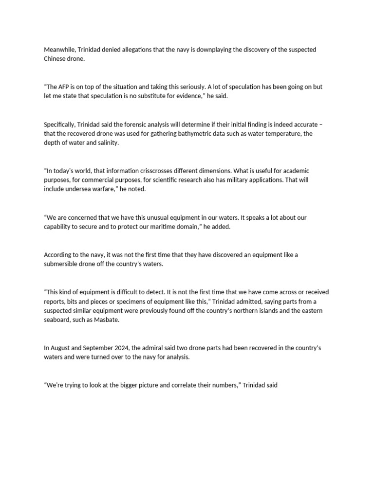 Trinidad Addresses Chinese Drone Concerns | PDF