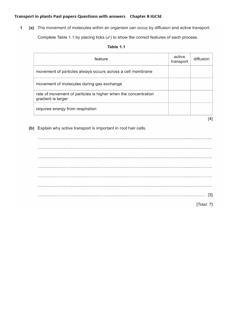 SYED MOHAMMED OSMAN - Transport in Plants Past Papers Questions With ...
