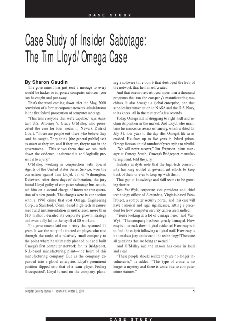 Insider Sabotage: The Tim Lloyd Case | PDF | Computer Security | Security