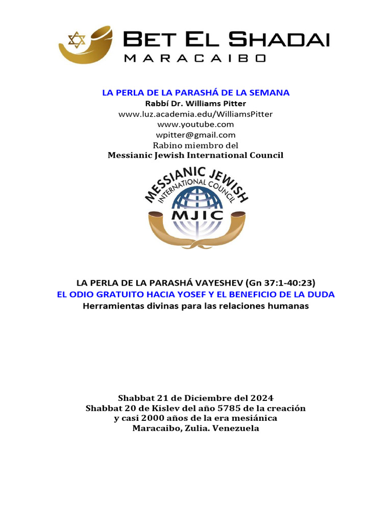 09 La Perla de La Parashá Vayeshev 5785 | PDF | Prejuicios | Judios y judaísmo