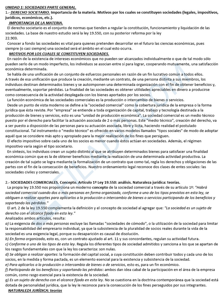 resumen de societario | PDF | Sociedad de responsabilidad limitada | Bienes (Ley)