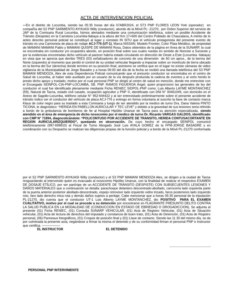 Acta de Intervencion Policial | PDF