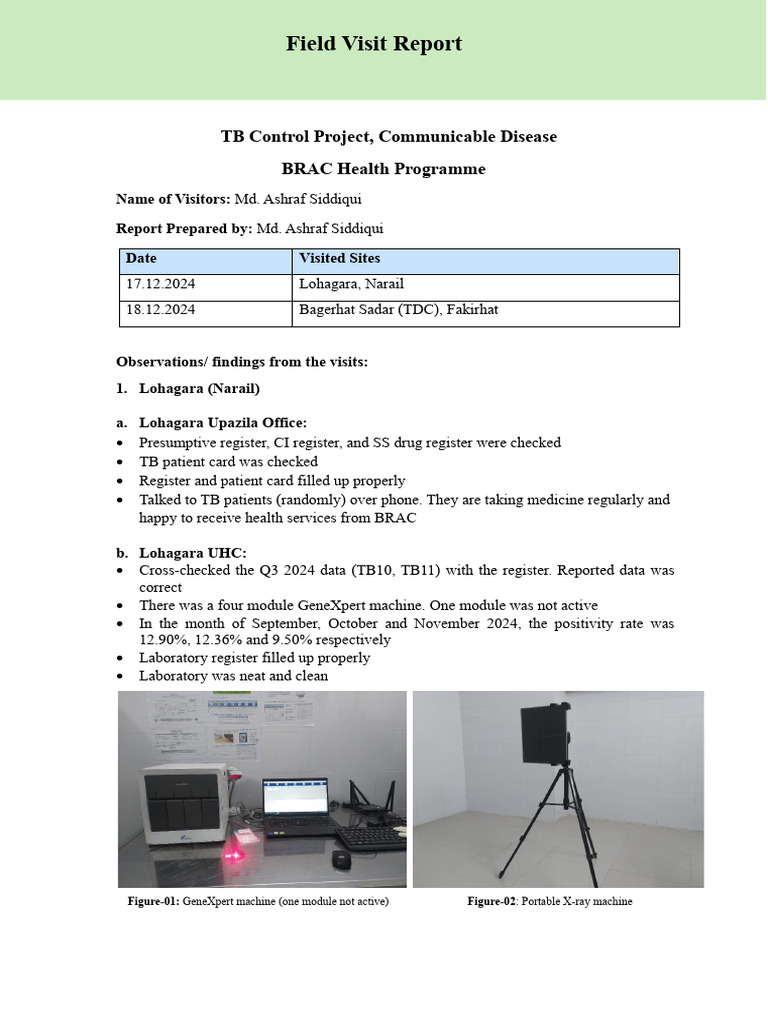 Field Visit Report (17.12.24-18.12.24) | PDF | Health Care | Medicine