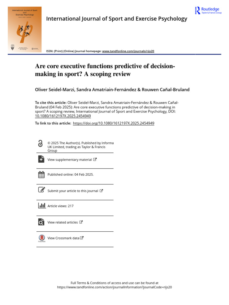 Are Core Executive Functions Predictive of Decision-Making in Sport A ...