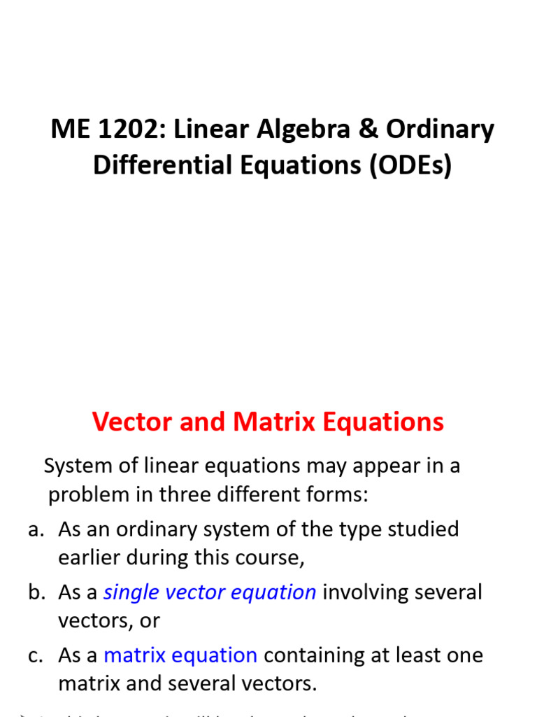 Lect 5 & 6 Vector & Matrix_Equations, Linear Independence & Transformation | PDF | System Of ...