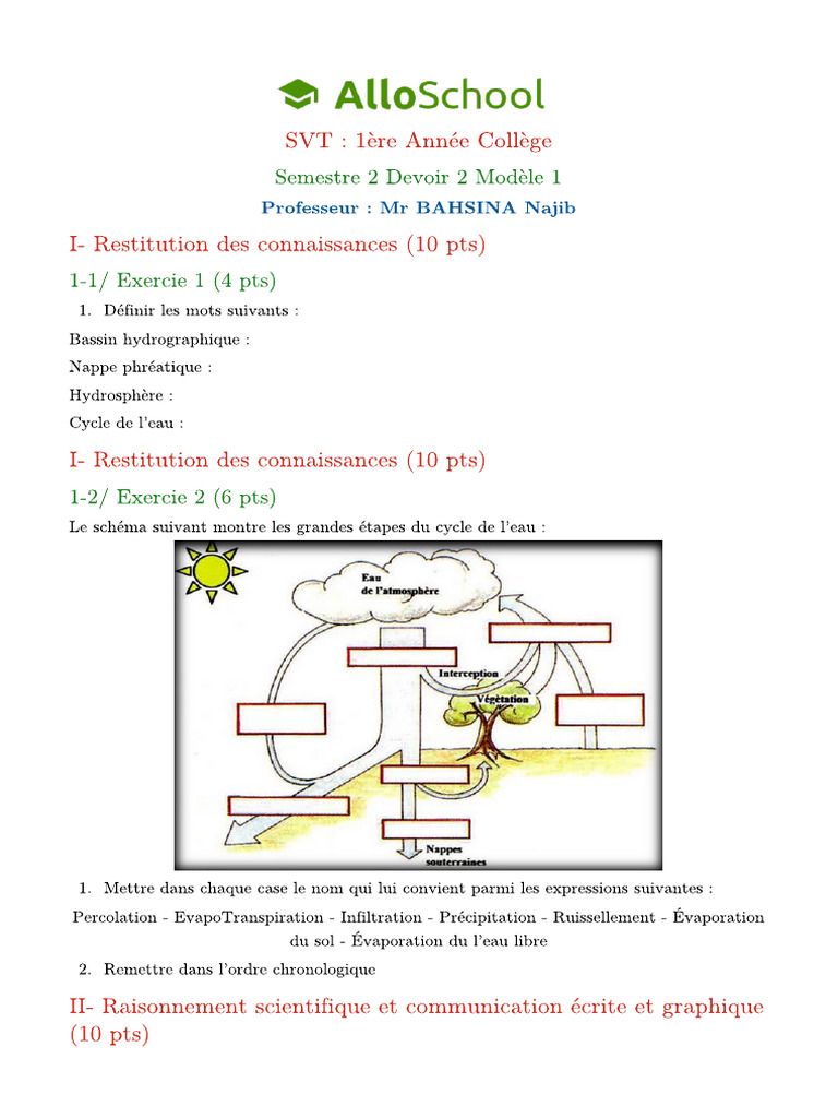 SVT 1ac Semestre 2 Devoir 2 Modele 1 1 | PDF