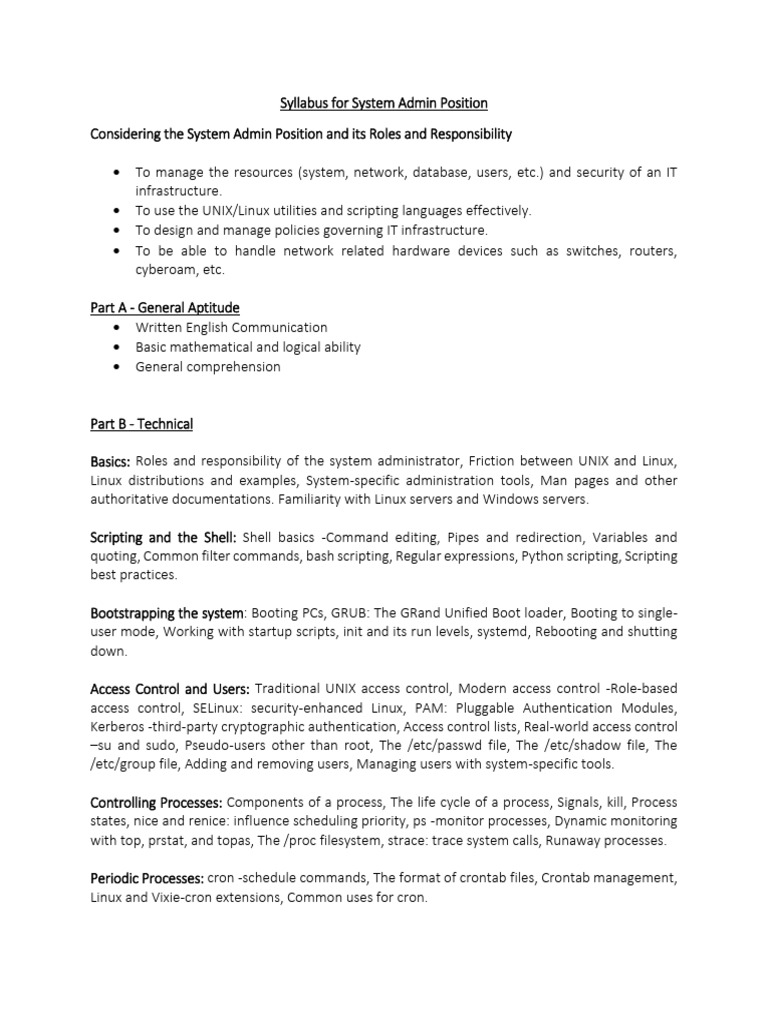 Syllabus For System Admin Position | PDF | Computer Network | Linux