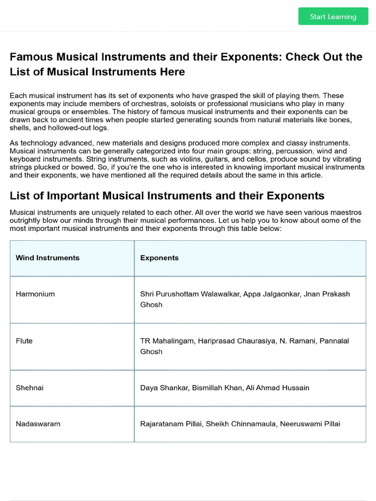 Famous musical instruments and their exponents_ Check Instruments | PDF