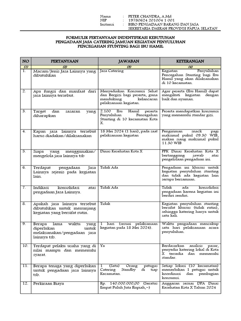 Peter Chandra-Lampiran 03 - Form Identifikasi Kebutuhan - PPK Tipe C | PDF