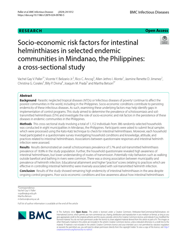 Socio-Economic Risk Factors For Intestinal Helmint | PDF | Infection ...