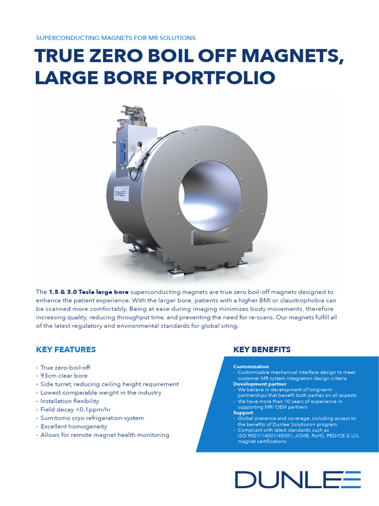 Dunlee True Zero Boil Off Magnets Large Bore | PDF | Magnetic Resonance ...