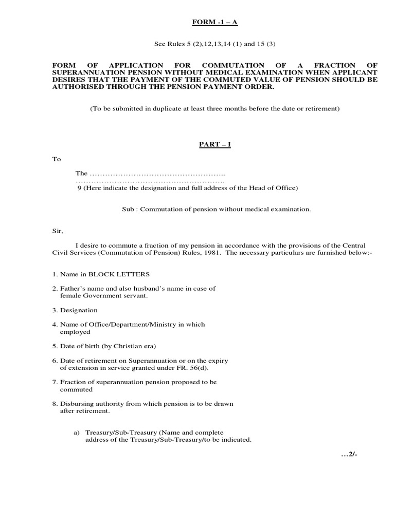 Form-1-A Commutation | PDF | Pension | Government