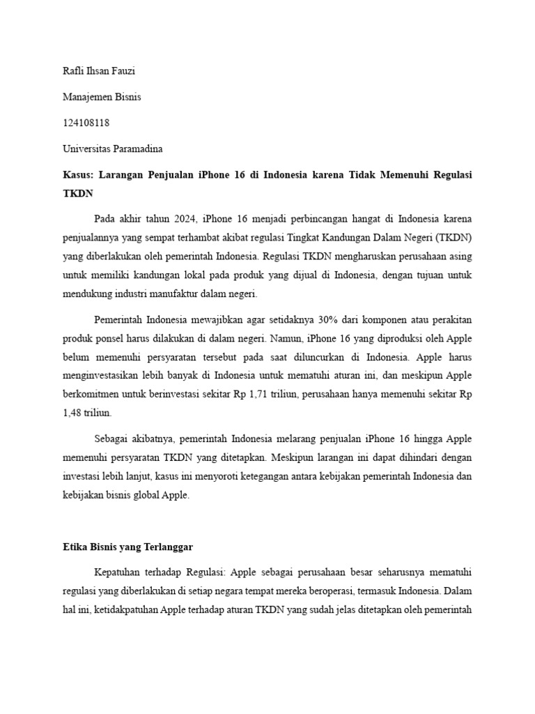 Etika Bisnis Rafli Ihsan Fauzi-1 | PDF