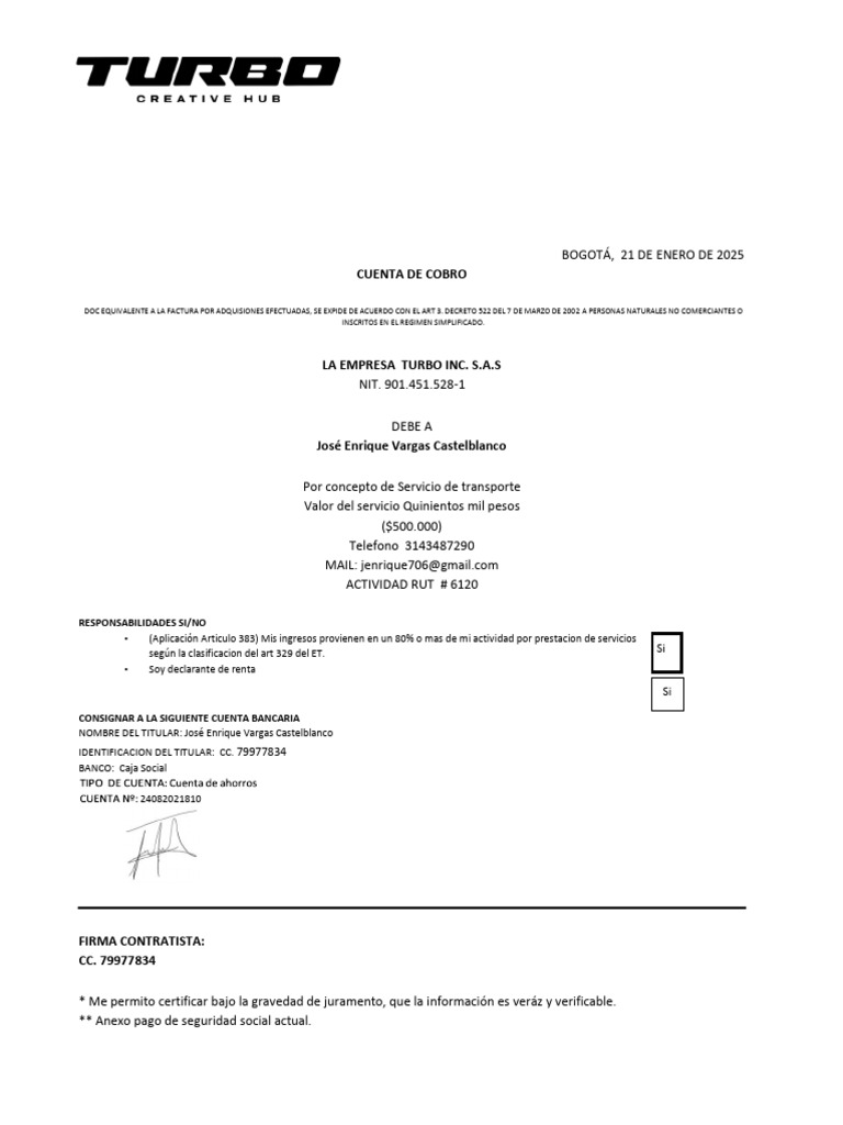 Formato de Cuenta de Cobro-1-Combinado | PDF | Bogotá