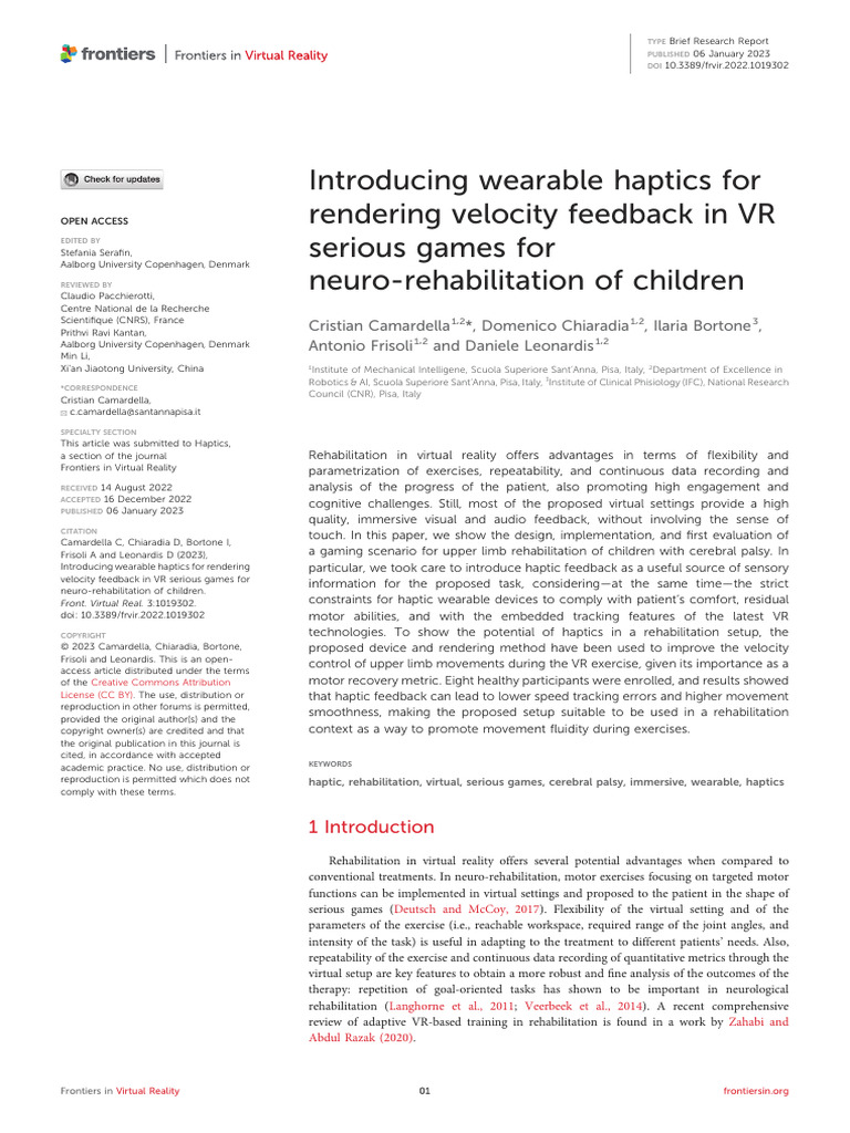 Introducing Wearable Haptics For Rendering Velocity Feedback in VR Serious Games For Neuro ...