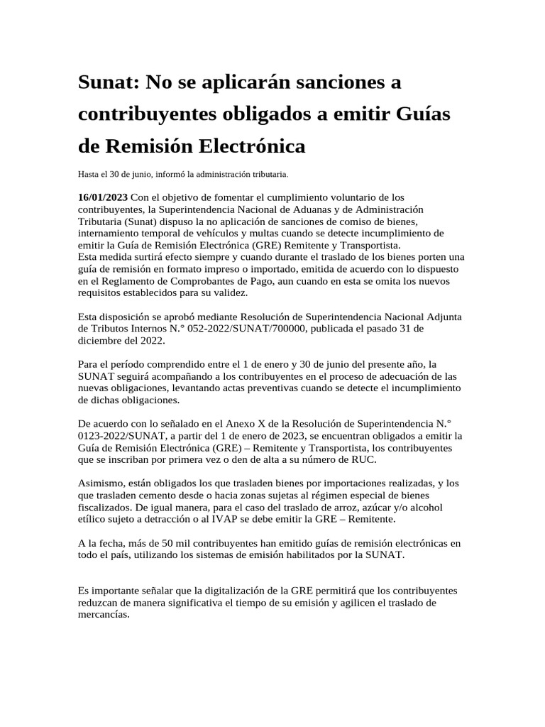 Sunat GUIA DE REM ELECTRONICA | PDF