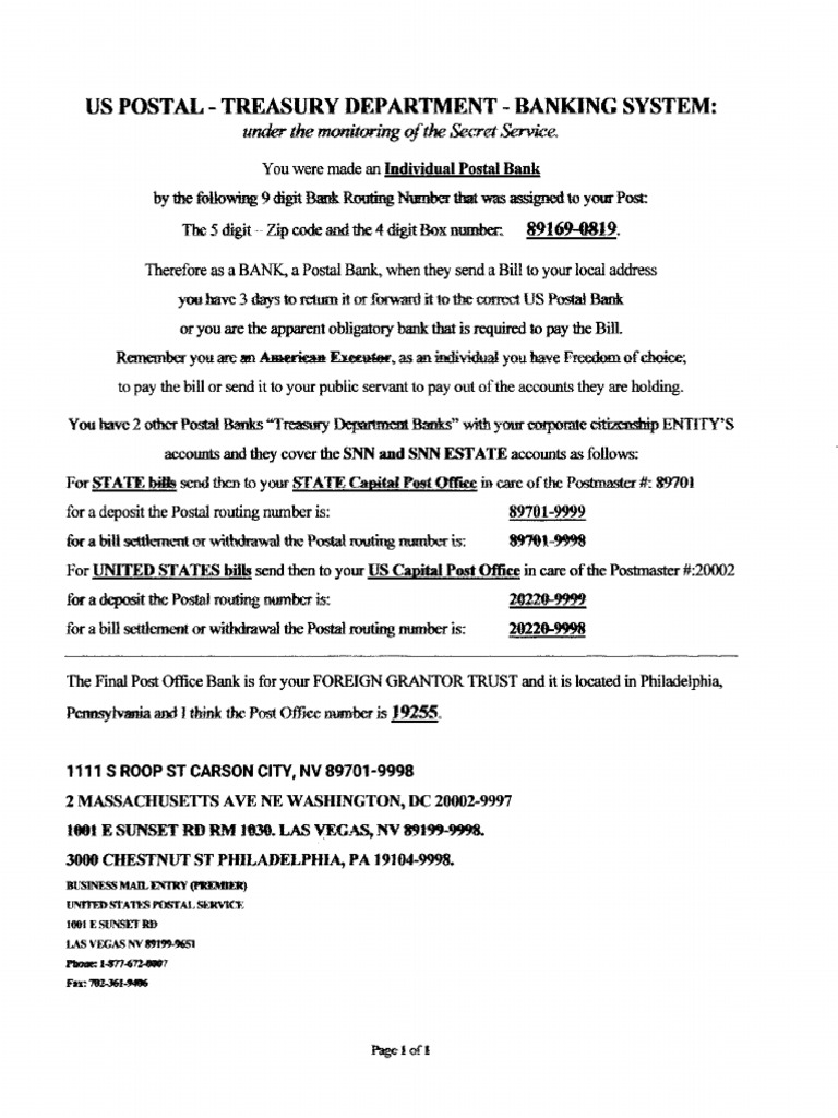 Us Postal Treasury Departement-Banking System | PDF