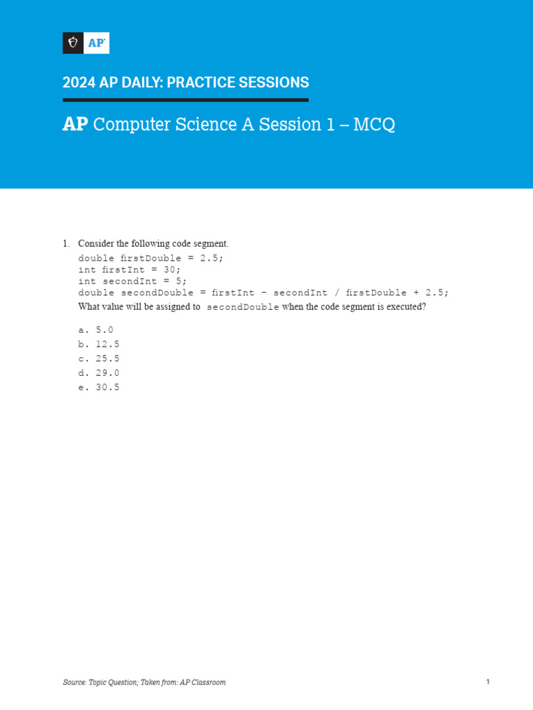 AP Computer Science A Session1 Worksheet-2 | PDF