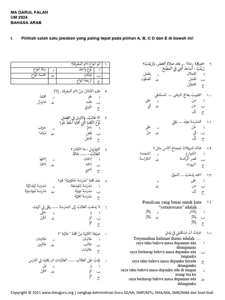 kisi kisi um MA DARUL FALAH | PDF