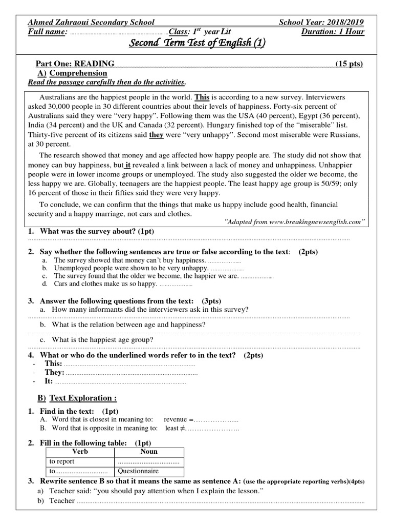 Dzexams 1as Anglais 841029 | PDF | Linguistics | Syntax