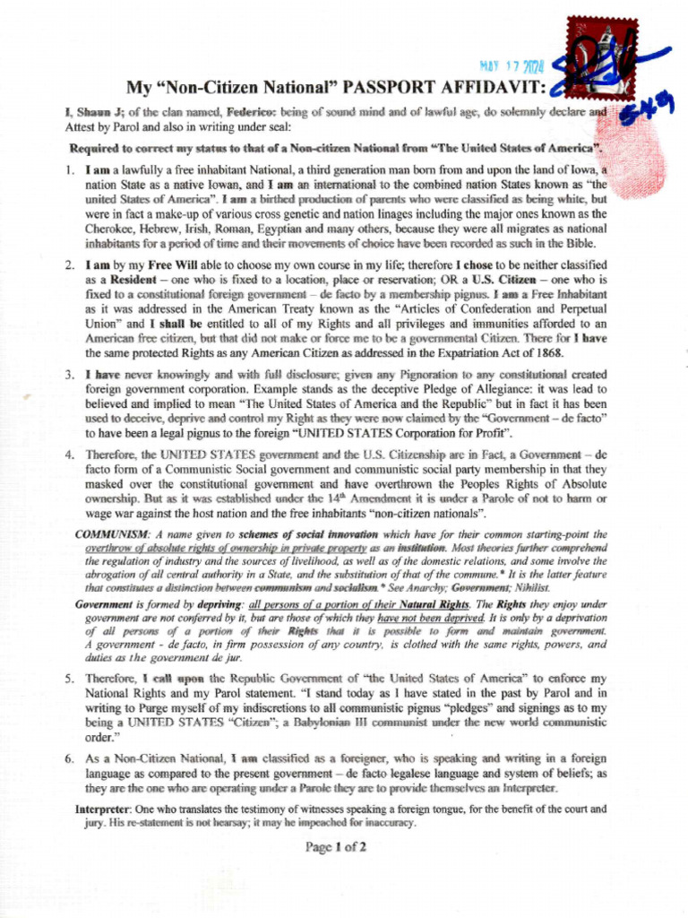 My Non-Citizen National Passport Affidavit | PDF