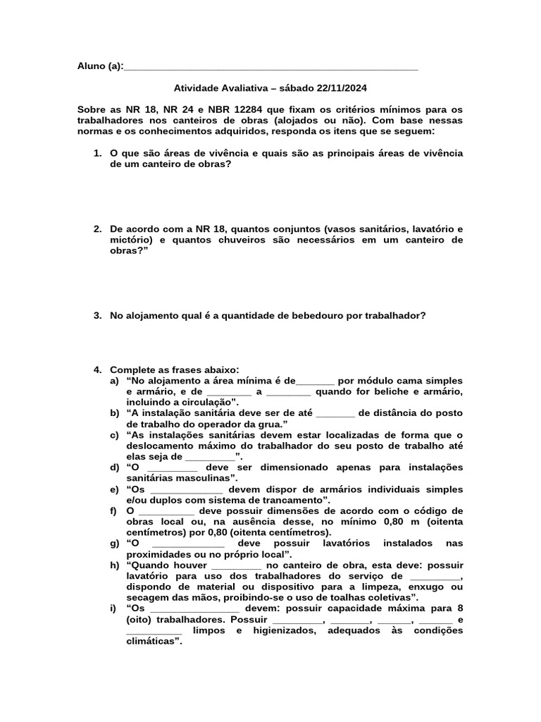 Normas NR 18 e NR 24 em Canteiros de Obras | PDF