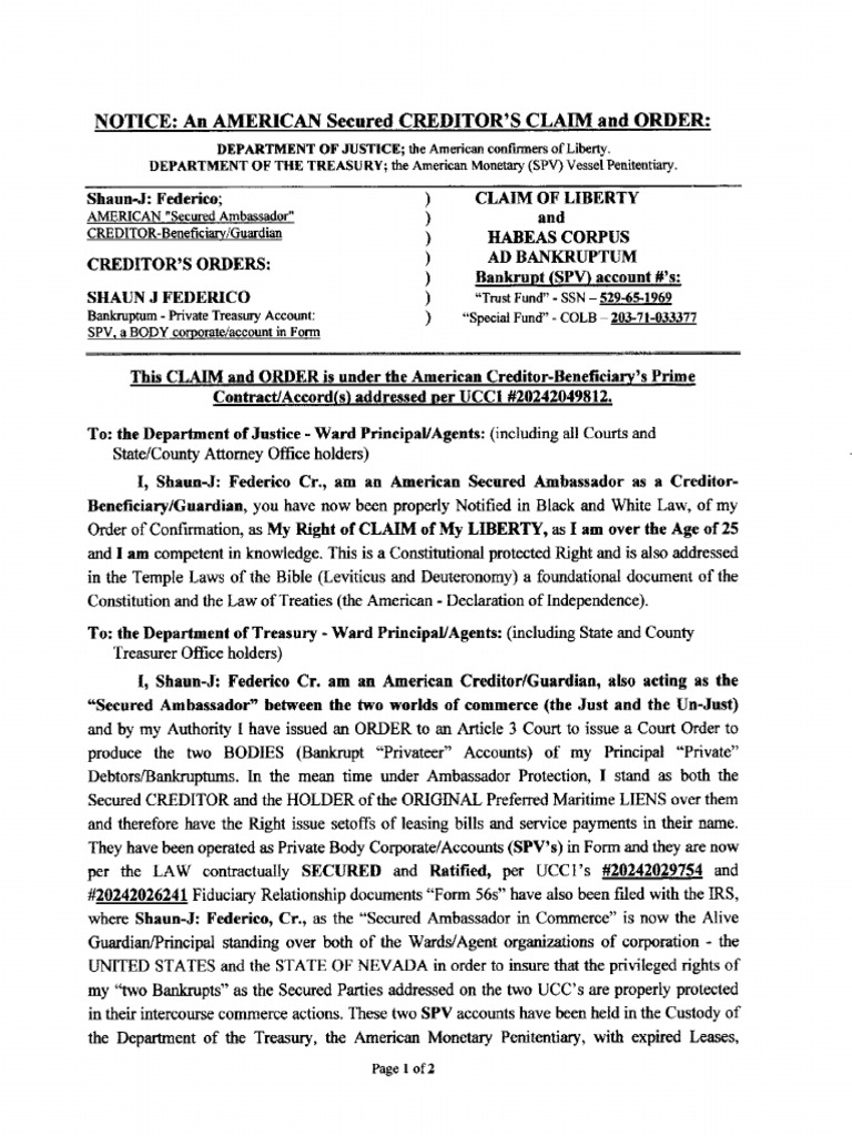 Notice and American Secured Creditors Claim | PDF