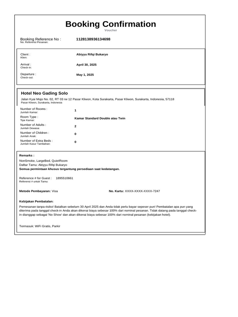 Confirmation for Booking ID # 1895510661 | PDF