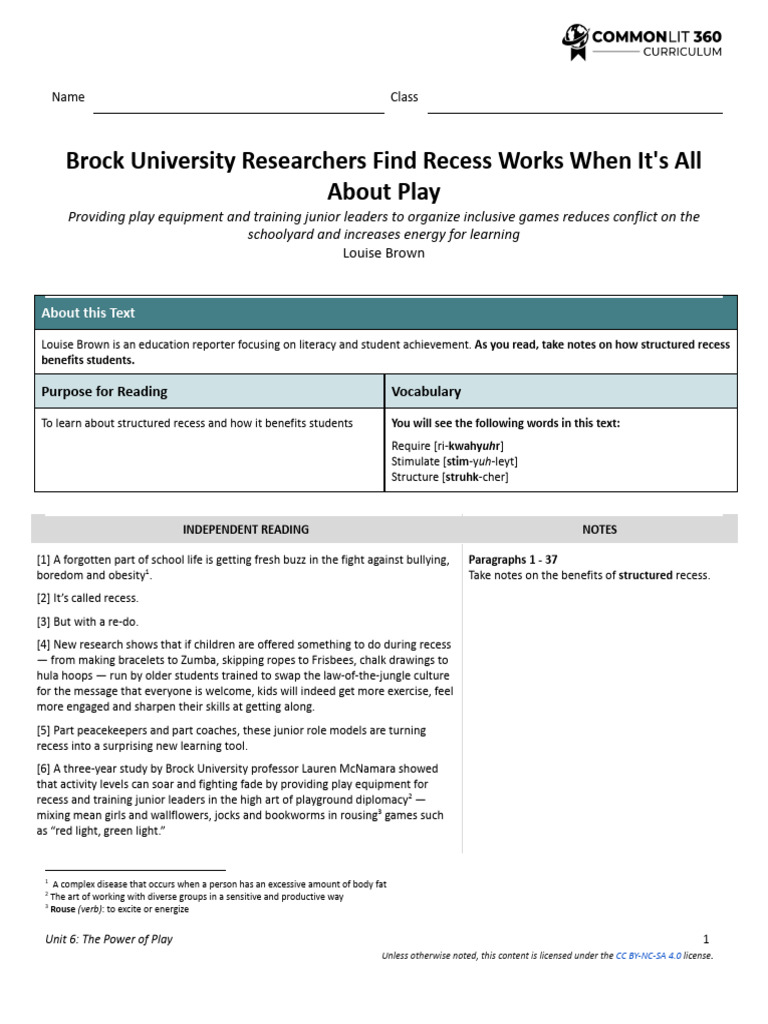 Cruz Fraser - 11. 6G Unit 6 Brock University Researchers Find Recess ...