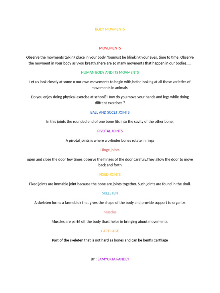 Class 6 Chapter - 5 Body Movements . | PDF