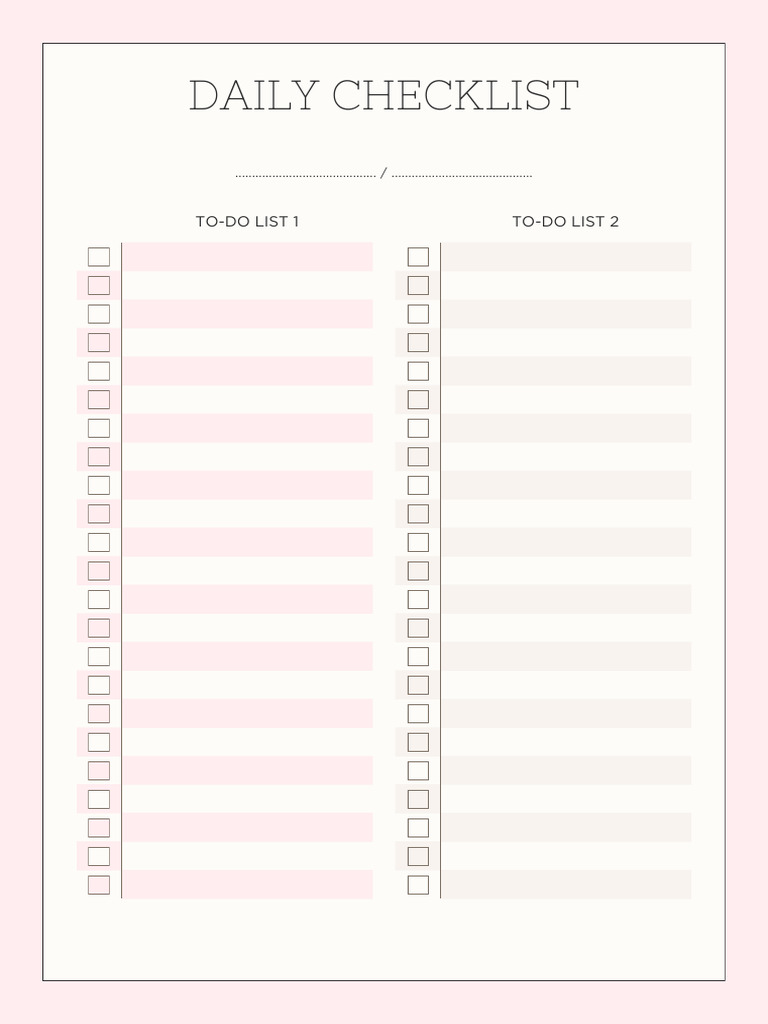 Pink and Cream Simple Two-Column Daily Checklist | PDF