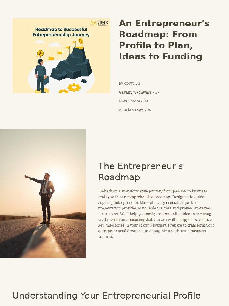 An Entrepreneurs Roadmap From Profile To Plan Ideas To Funding | PDF | Marketing | Entrepreneurship