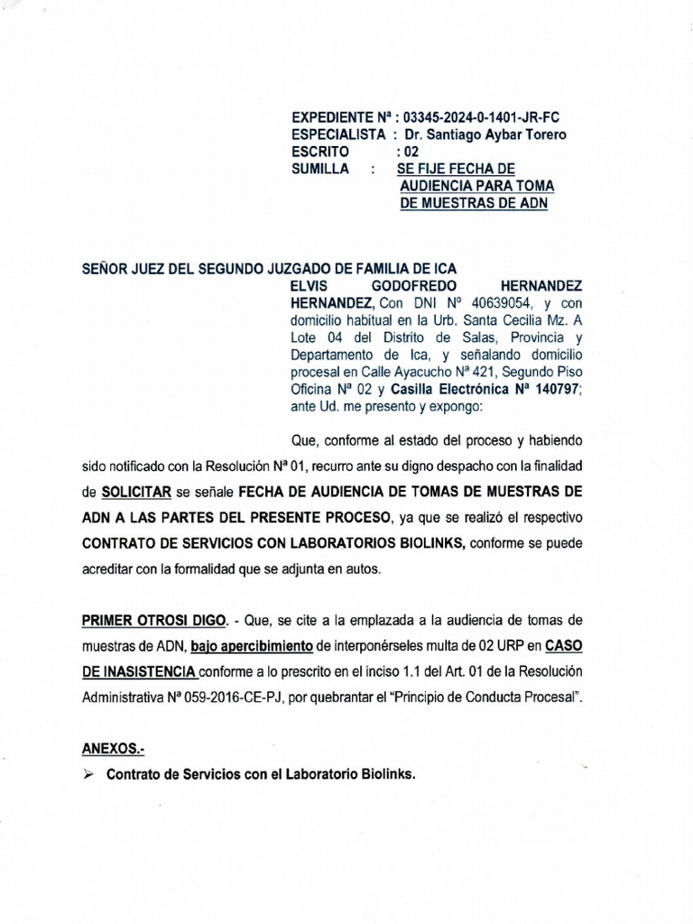 Se Señale Fecha de Audiencia de Toma de Muestras de Adn | PDF