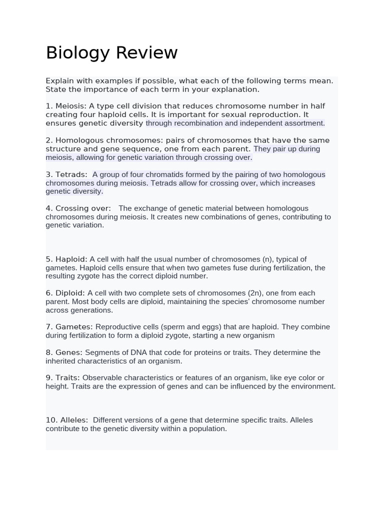 Key Biology Terms Explained | PDF