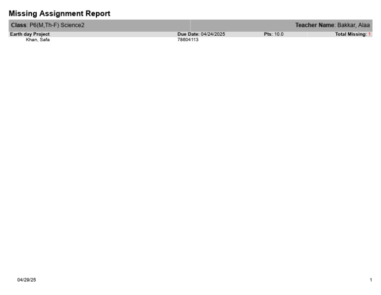 Missing Assignment Report | PDF