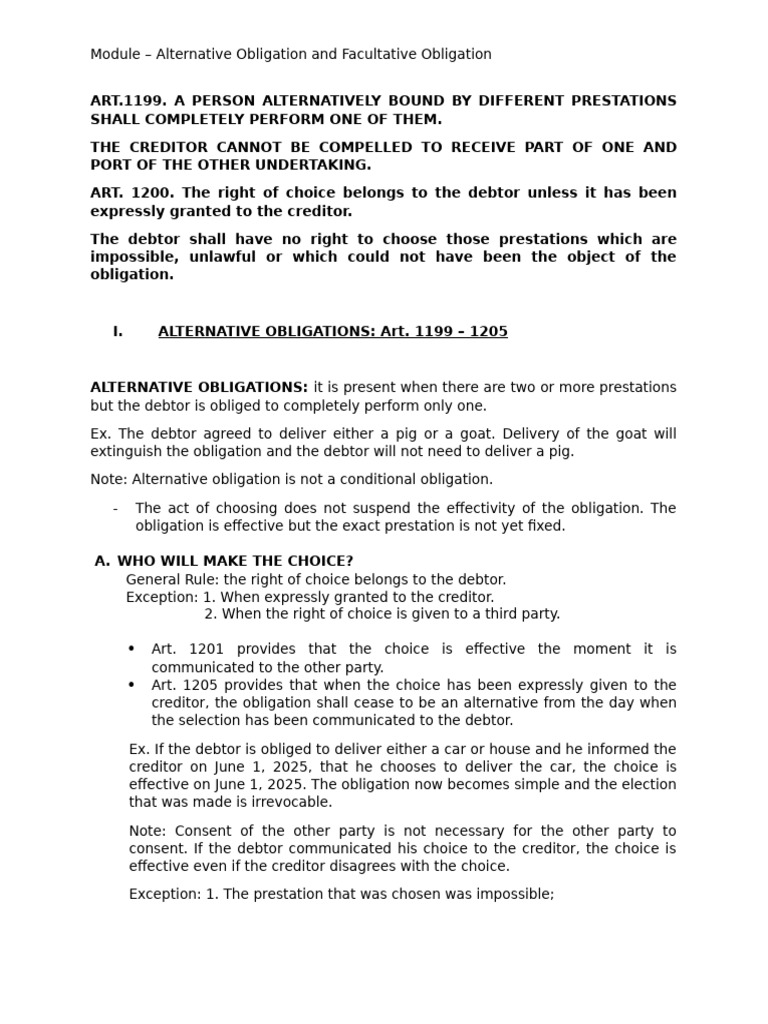 Module Alternative and Facultative | PDF | Debtor | Private Law