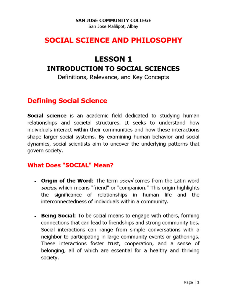 LESSON 1 Definitions Relevance and Key Concepts | PDF | Social Sciences ...