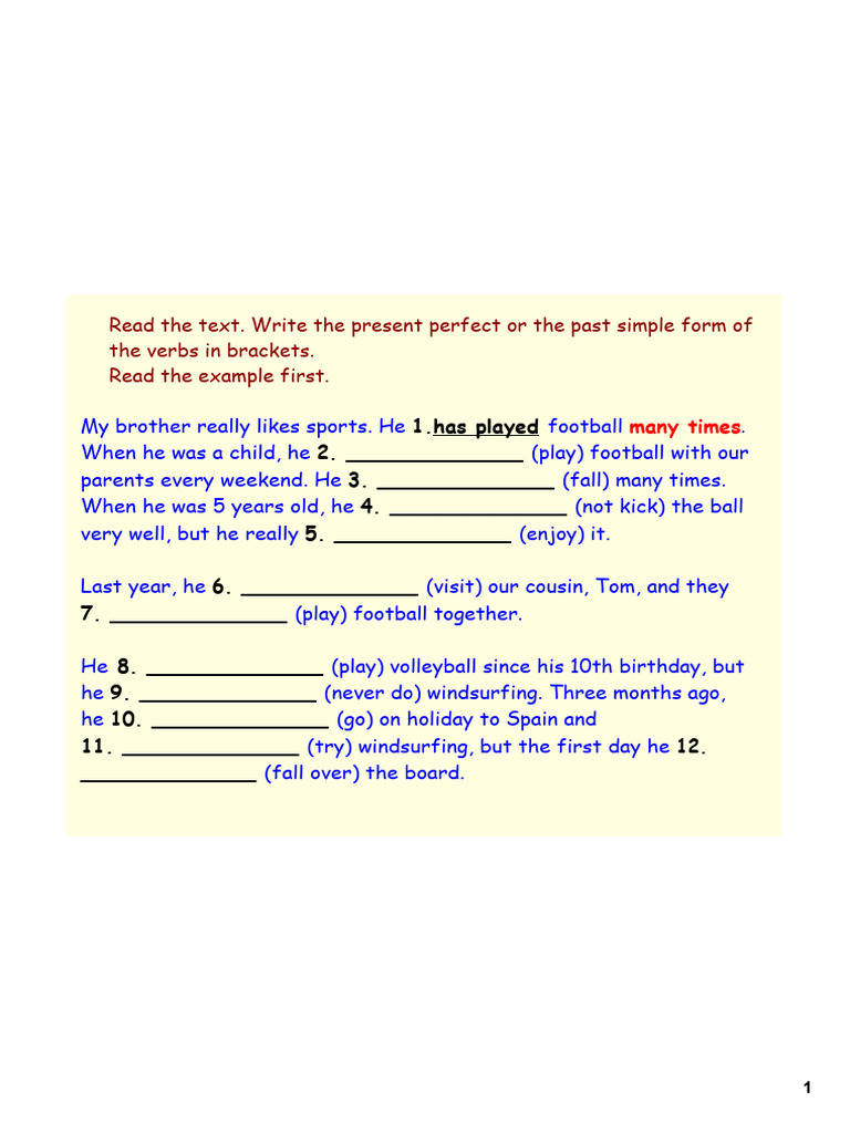 Present Perfect 7 HW Handout 2 | PDF