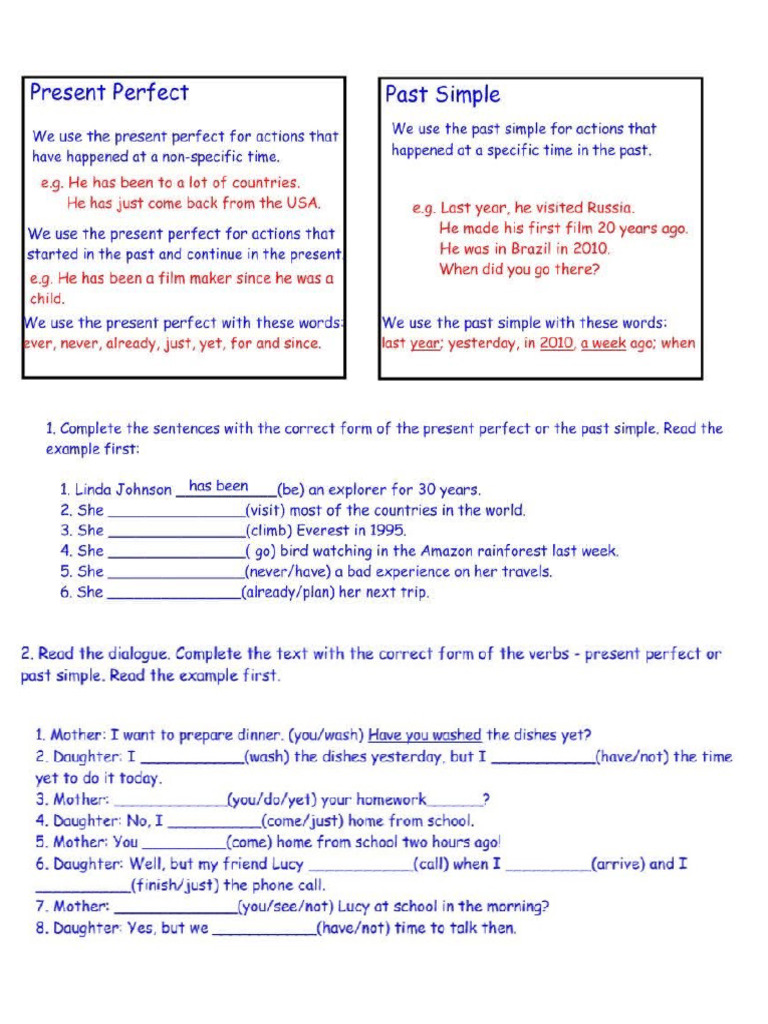 Present Perfect 7 HW Handout | PDF