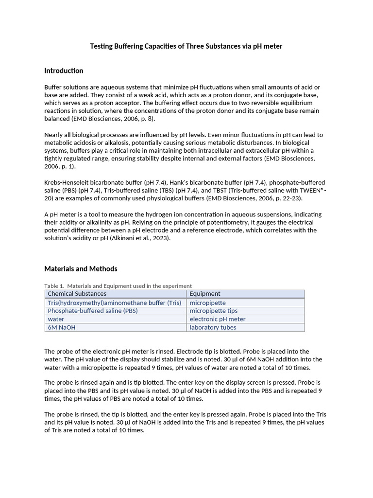 Testing Buffering Capacities of Substances Via PH Meter | PDF | Buffer ...