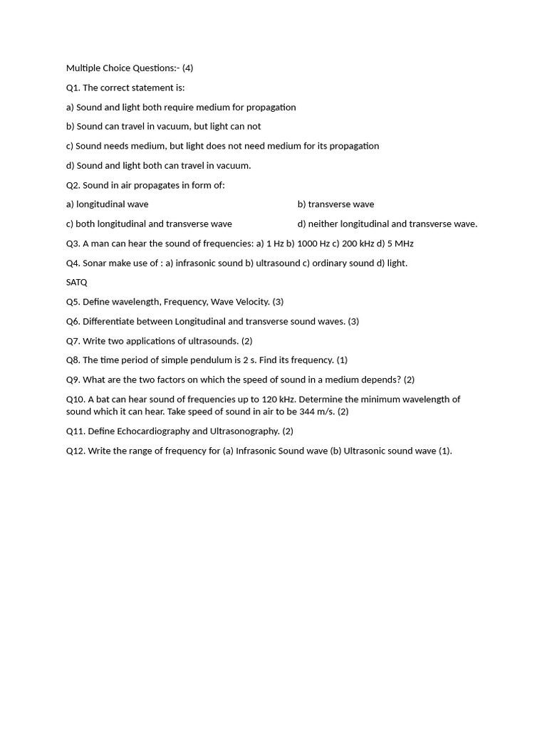 Sound Test Ix Physics | PDF