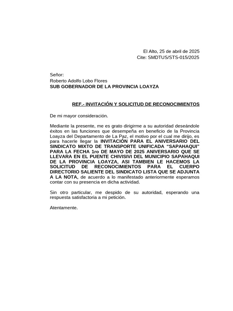 NOTA INVITACION ROBERTO LOBO | PDF