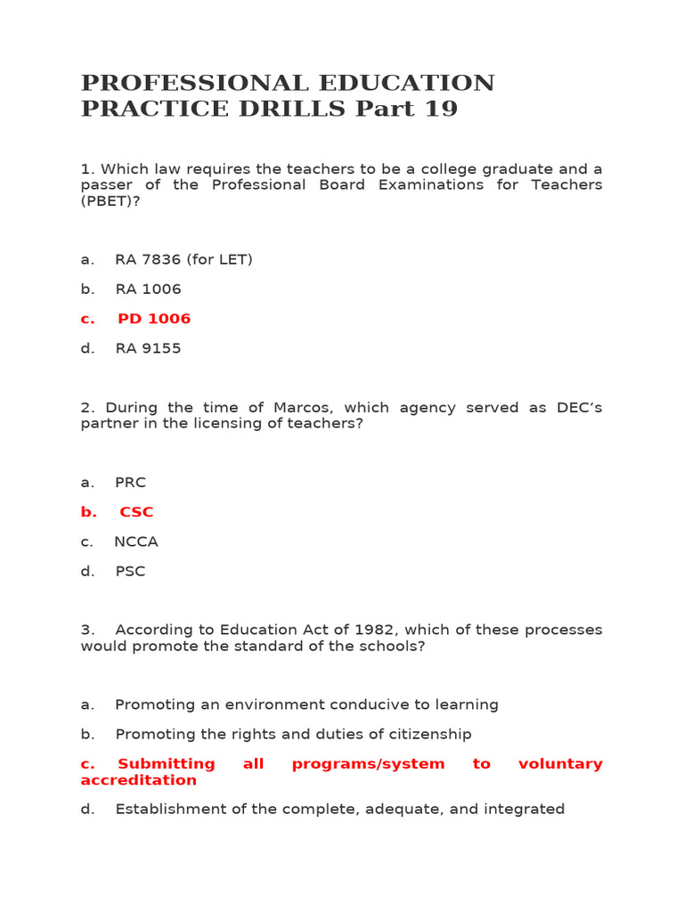 Professional Education Practice Drills Part 19 | PDF | Educational ...