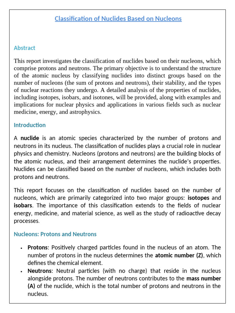 Classification of Nuclides Based On Nucleons | PDF | Isotope | Neutron
