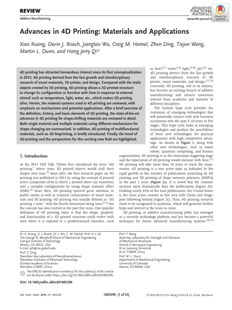 Advances in 4D printing - Materials and applications | PDF | 3 D ...