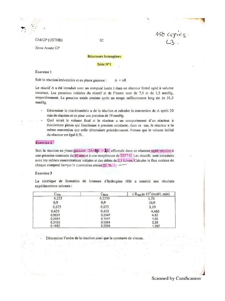 TD1+Solution Réacteurs Homogènes | PDF