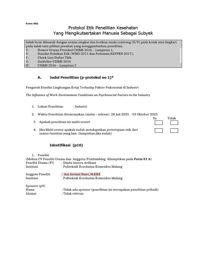 Cara Pengisian Protokol Etik Penelitian | PDF